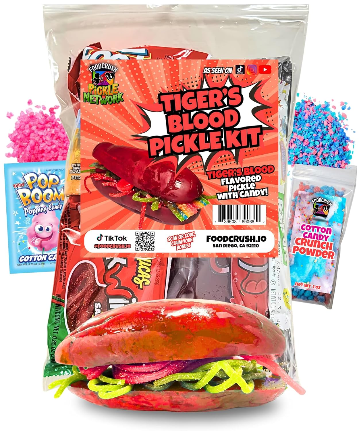 Tigers Blood (Coconut + Cherry) Cotton Candy Pickle Kit-Tiktok Candy G ...